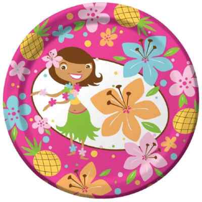 Pink Luau Fun Hula Girl Hibiscus Hawaiian Beach Theme Party 7" Dessert ...