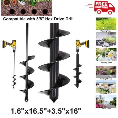 Garden Auger Spiral Drill Bit Planting Post Hole Digger Planter 1.6 ...