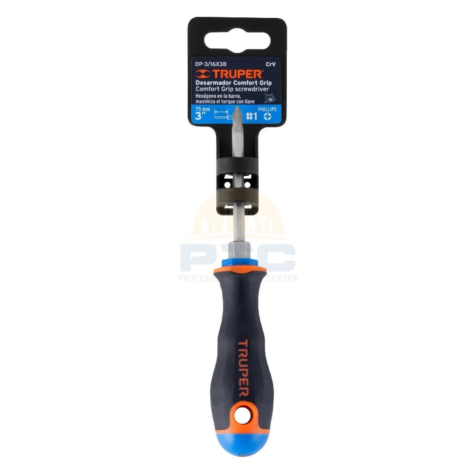 Truper DP-3/16X3B Phillips screwdriver 3/16" x 3" Comfort Grip handle ...