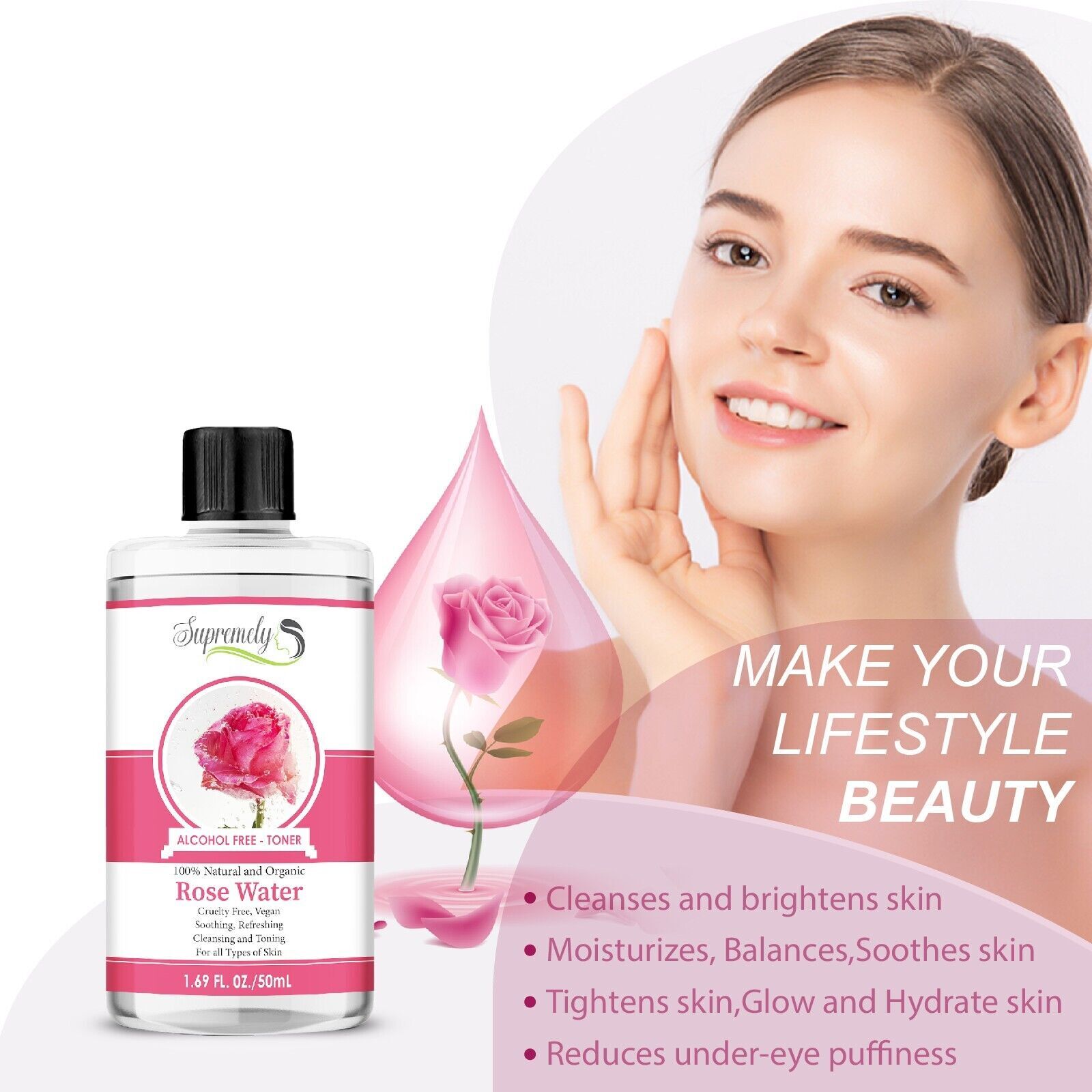 Rose Water Toner 100% Pure Natural Rose Water Skin Face Nail ...