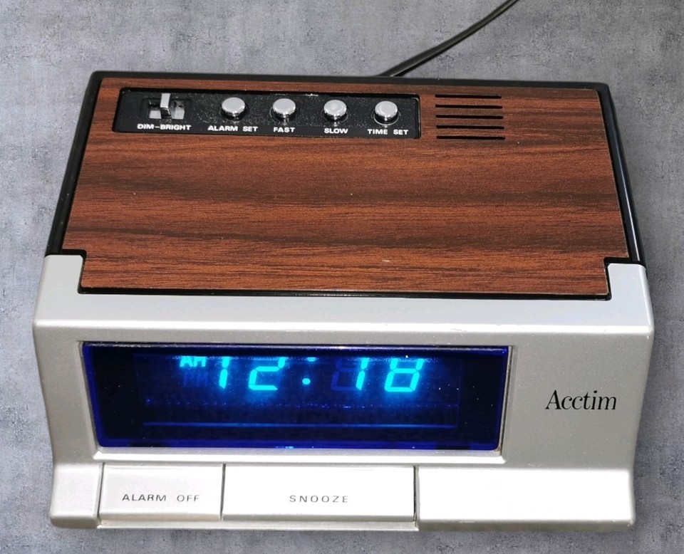 Vintage Acctim Blue LED Alarm Clock Wood Effect Retro 70s 80s ...