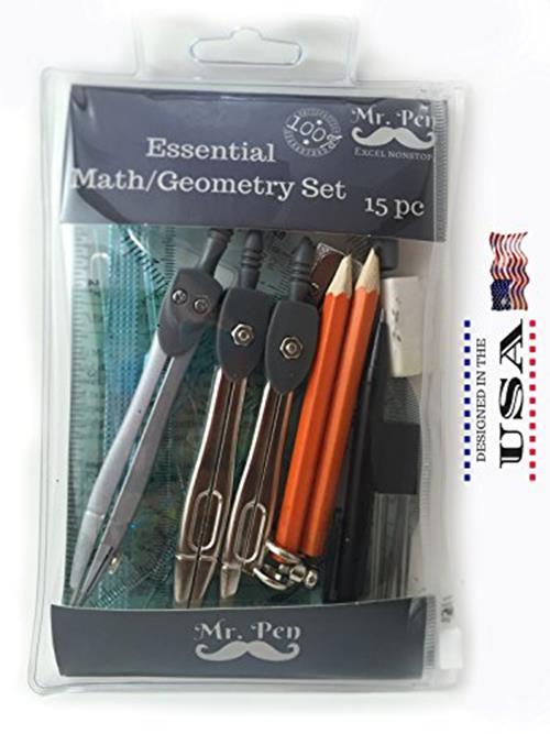 Mr. Pen- 15 Pcs Compass Set with Swing Arm Protractor (6"), Geometry ...