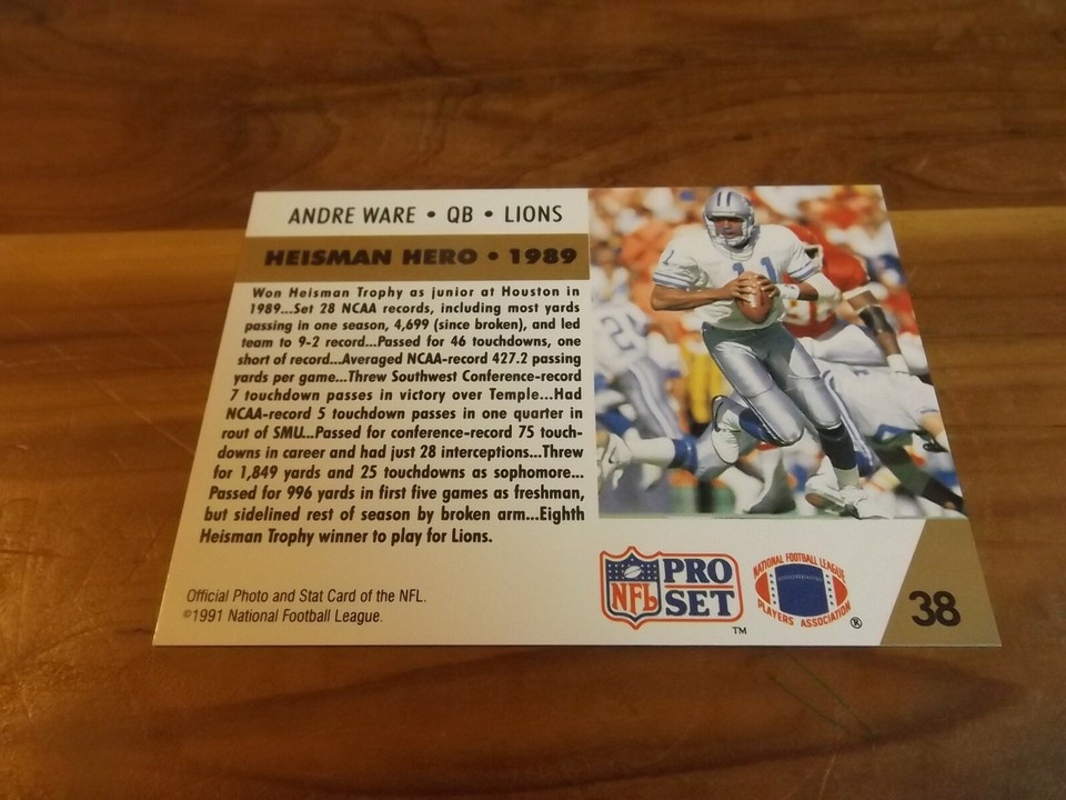 Andre Ware Houston (Heisman Hero 1989) Detroit Lions NFL Pro Set 1991 ...