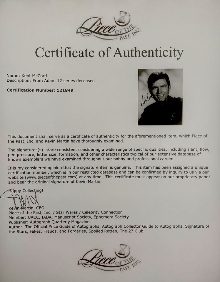 KENT McCORD SIGNED 8 X 10 PHOTO AUTOGRAPH “ADAM 12” with COA | eBay