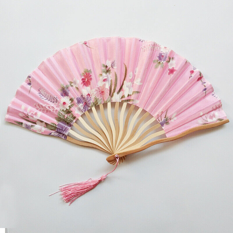 Hand Held Fans Chinese Style Peony Silk Bamboo Folding Fan Tassel ...