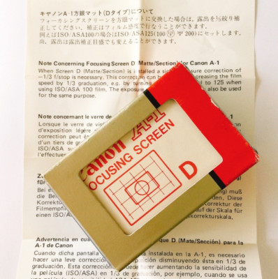Canon Focusing Screen for A-1 Grid matte Type D English Manuals in Box ...
