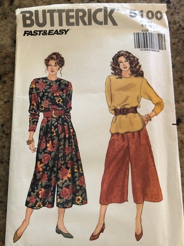 💐 BUTTERICK #5100-LADIES FAST & EASY WIDE LEG SPLIT SKIRT & TOP PATTERN ...