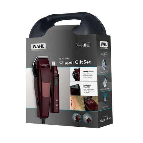 WAHL Groom Ease 18 Piece Kit Gift Set Clipper & Nasal Trimmer BURGANDY ...