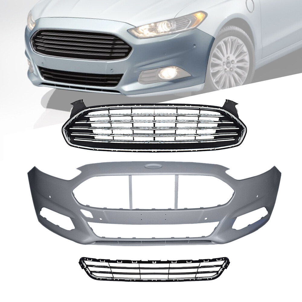 For 2013-2016 Ford Fusion Front Bumper Cover & Front Upper Lower Grille ...