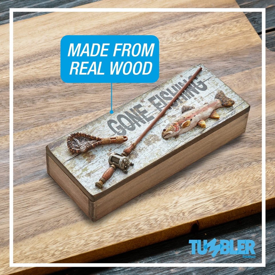 Gone Fishing Wood - Rustic Wood Keepsake Holds Coins, Keys and Wallet ...