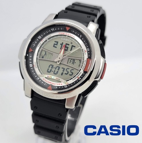 Casio AQF-100 men's quartz digital watch Moon Phase Tide Graph World ...