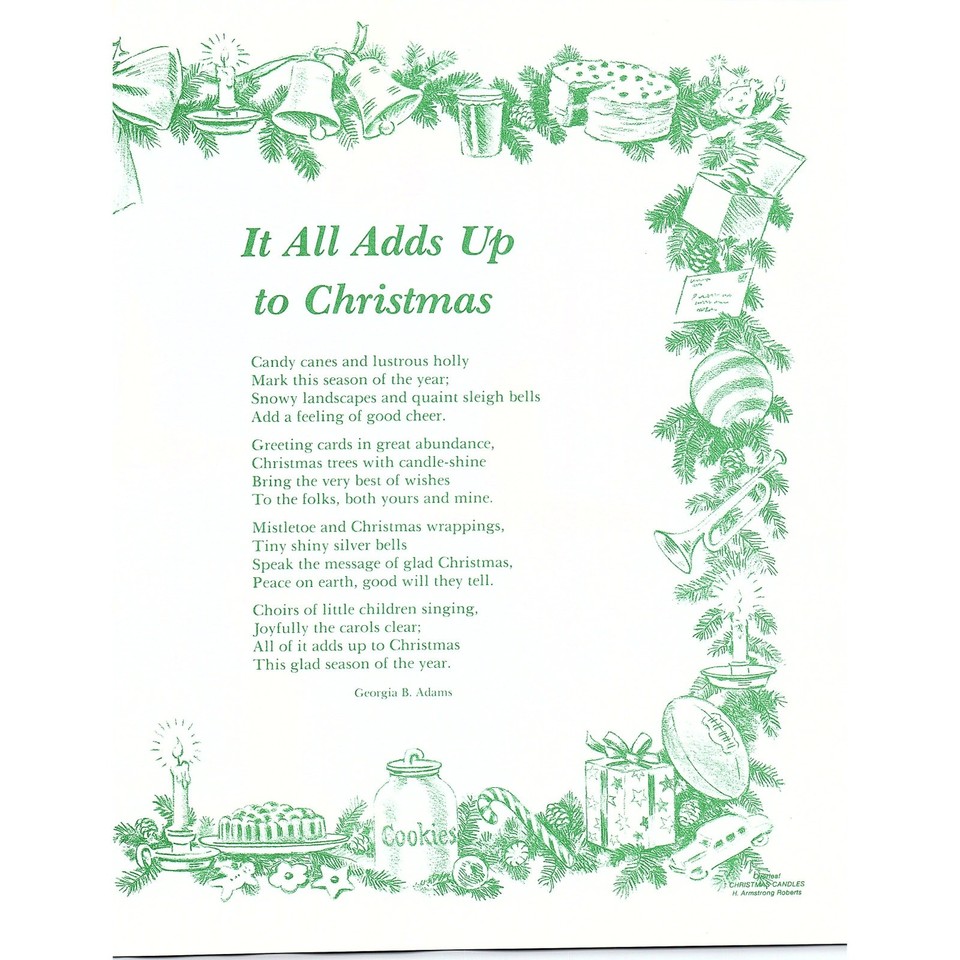 It All Adds Up To Christmas Georgia B Adams 1980s Poem Retro Kitsch ...