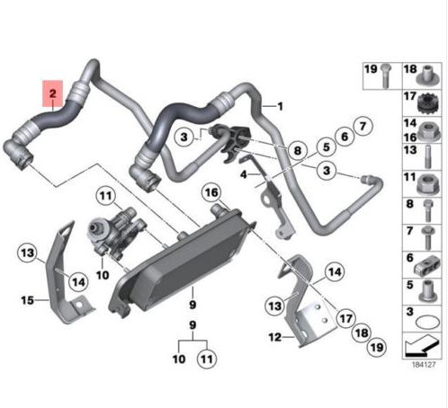 BMW 7 F01 HEAT EXCHANGER OIL COOLER PIPE OUTLET 17227584008 11-11 NO🇺🇸 ...