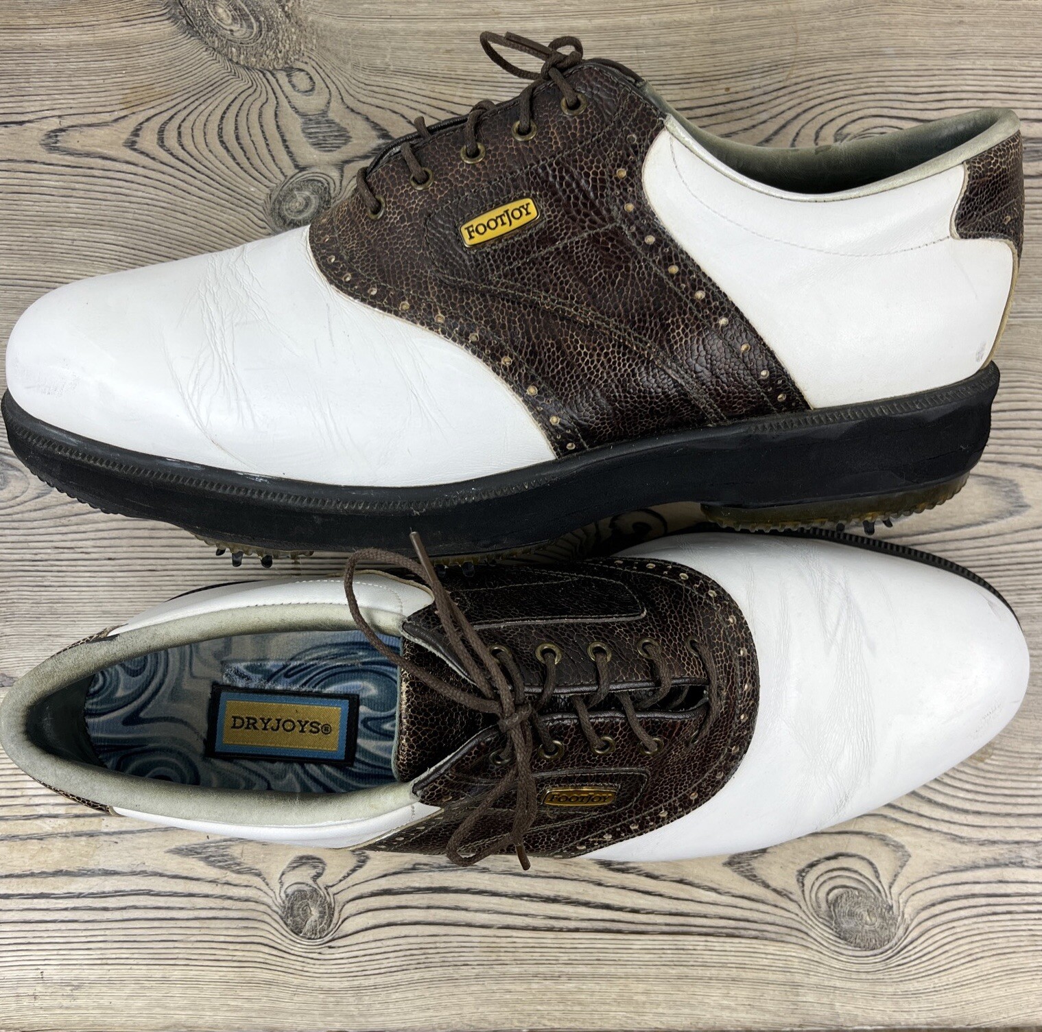 FootJoy DryJoys Men's White Brown Golf Shoes 53549 Size 14 *Uneven ...