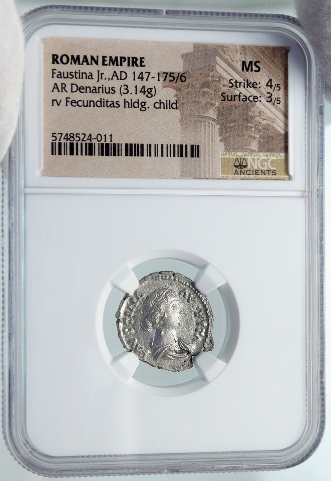 FAUSTINA II Jr Authentic Ancient Silver Roman Coin MARCUS AURELIUS NGC ...