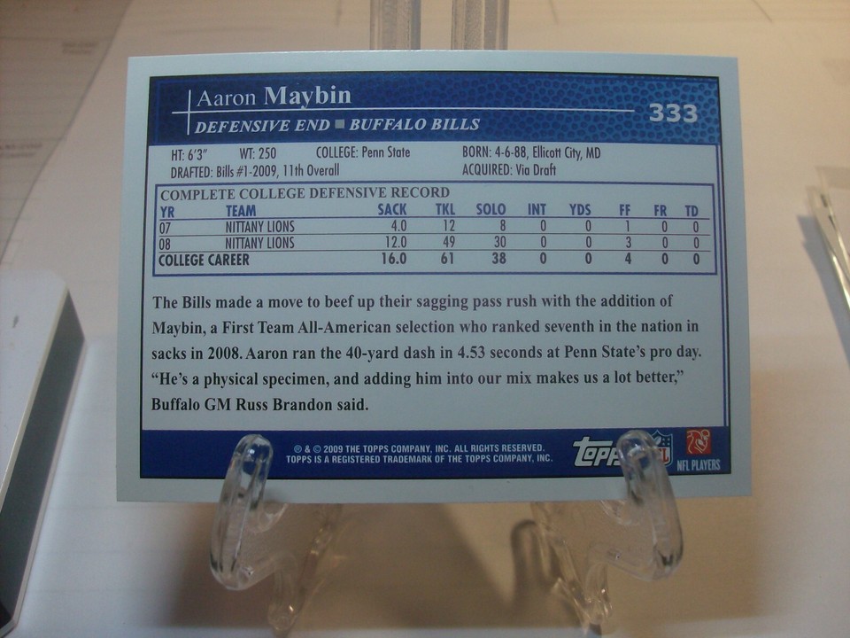 2009 Topps Football Card #333 - Aaron Maybin RC - Buffalo Bills (916555 ...