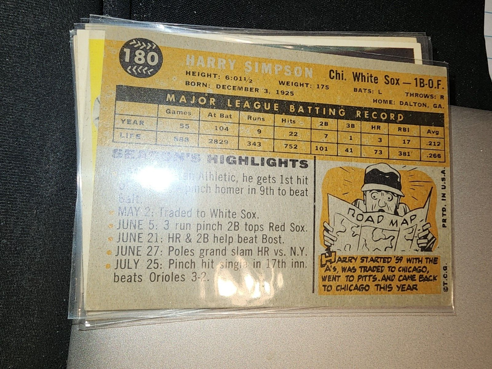 1960 TOPPS #180 HARRY "SUITCASE" SIMPSON CHICAGO WHITE SOX | eBay