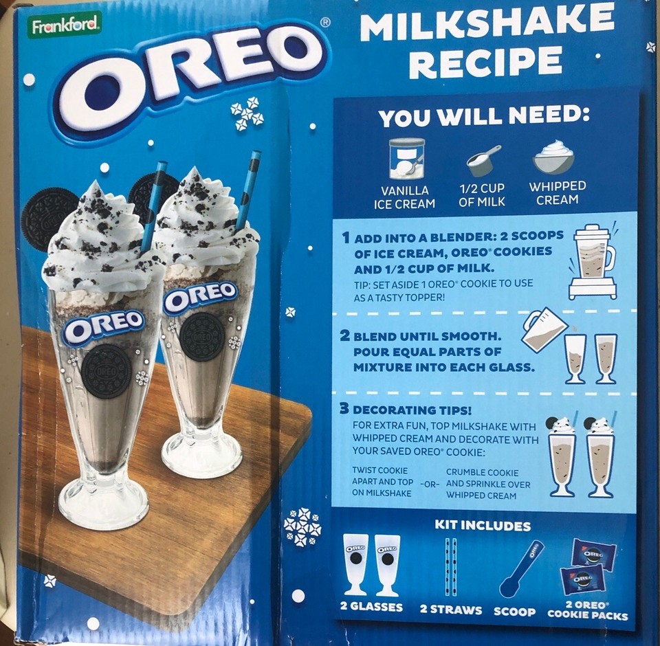 Oreo Milkshake Gift Set 2 Blue Straws, 1 Scoop 2 Glasses & 2 Cookie ...