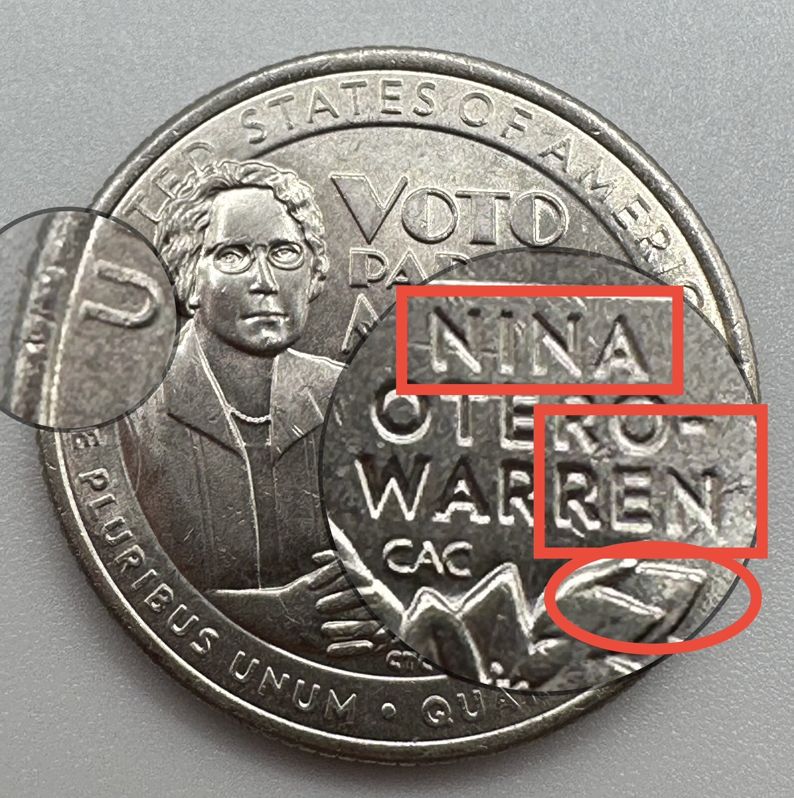 2022-D 25C Voto Para La Mujer Clashed Die Rev. + Dbl Die Obv & Rev Mint ...