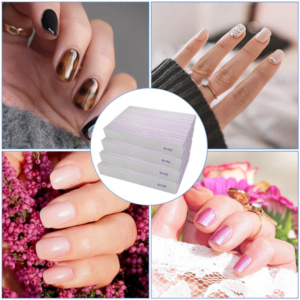 100 Pack 80/80 Double Sided Emery Boards Nail Files for Acrylic Gel ...