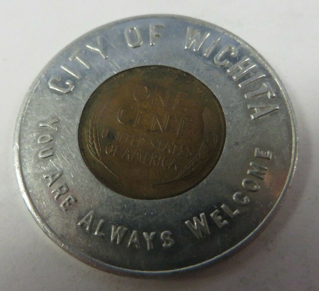 Vtg 1954 Good Luck Wheat Penny Encased Advertising CITY OF WICHITA Coin ...
