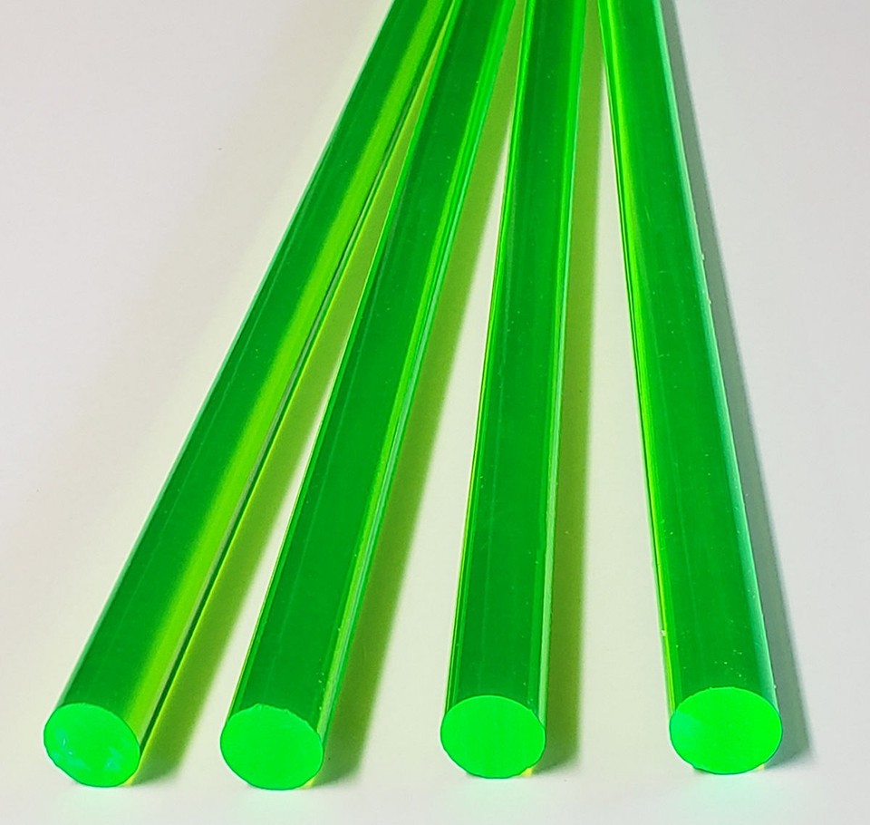 4 Pcs 1/2" x 18" CLEAR GREEN FLUORESCENT ACRYLIC PLEXIGLASS ROD .5 INCH ...