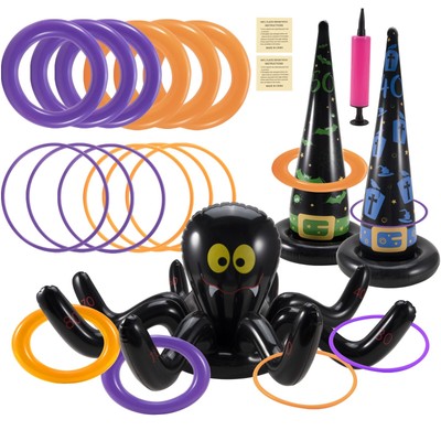 16pcs Party Halloween PInflatable Spiders Witch Hat Ring Toss Toys Game ...