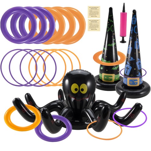16pcs Party Halloween PInflatable Spiders Witch Hat Ring Toss Toys Game ...