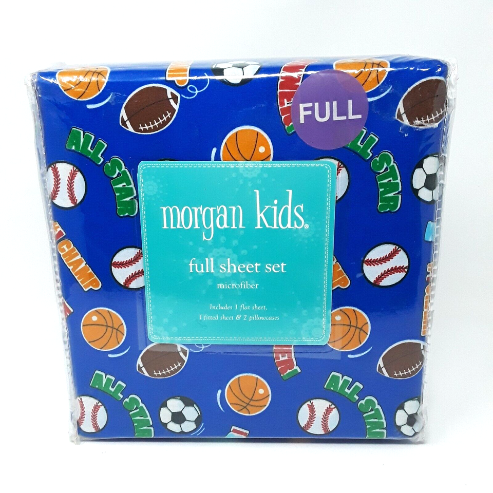 Morgan Kids Full Flannel Sheet Set - Sports football basketball soccer ...