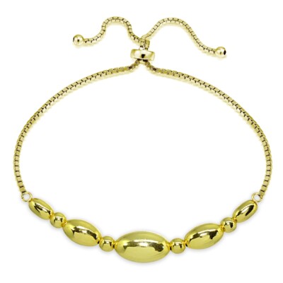Polished Oval Bead Adjustable Box Chain Gold Plated 925 Silver Bolo ...