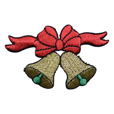 Christmas Bells Applique Patch - Red Bow, Holiday Badge 3-1/8" (Iron on ...