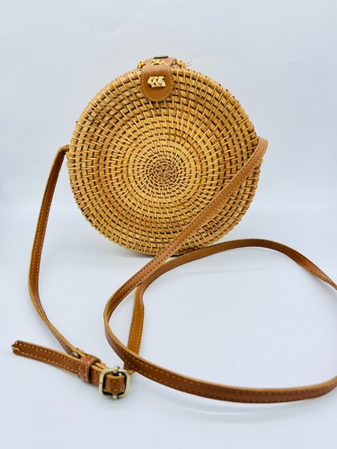 Vintage Woven Wicker Rattan Round Handbag Crossbody Purse EUC | eBay