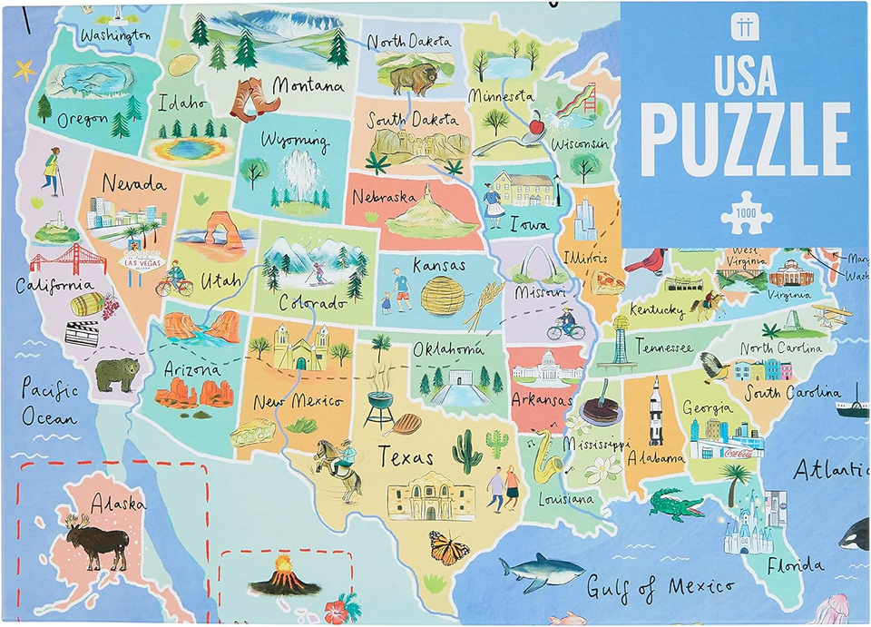 1000-Piece USA Map Jigsaw Puzzle & Poster 50 States | Illustrated ...
