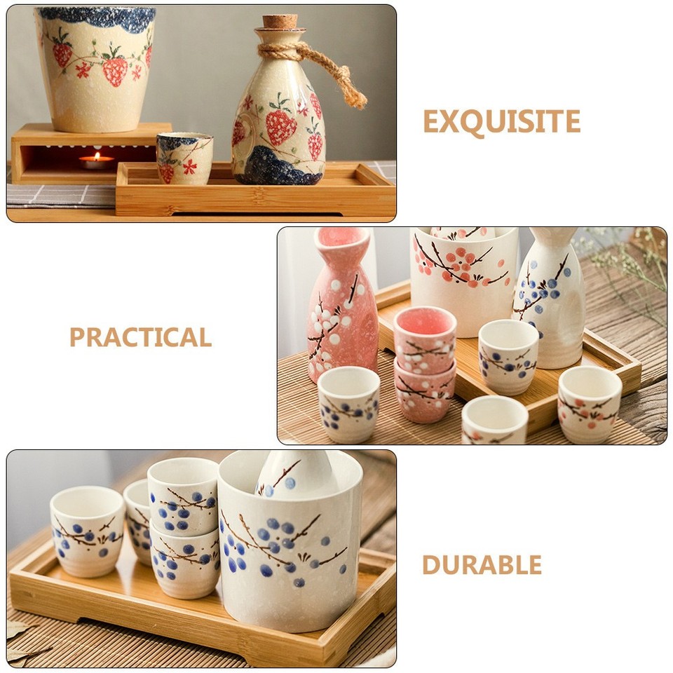 Household Tea Set Tray Rectangular Tea Cups Holder Bamboo Sake Wine Cup ...