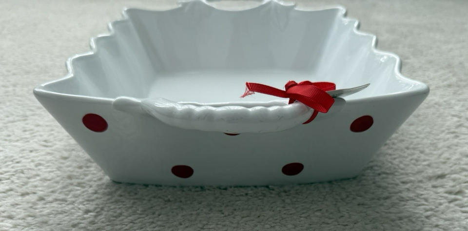 Graces Pantry White Red Polka Dot Ceramic Baking Dish Fluted Edges w ...