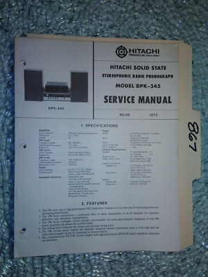 Hitachi dpk-345 service manual original repair book stereo turntable ...