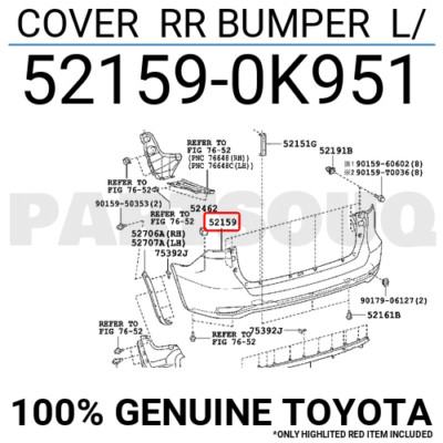 521590K951 Genuine Toyota COVER RR BUMPER L 52159-0K951 | eBay UK