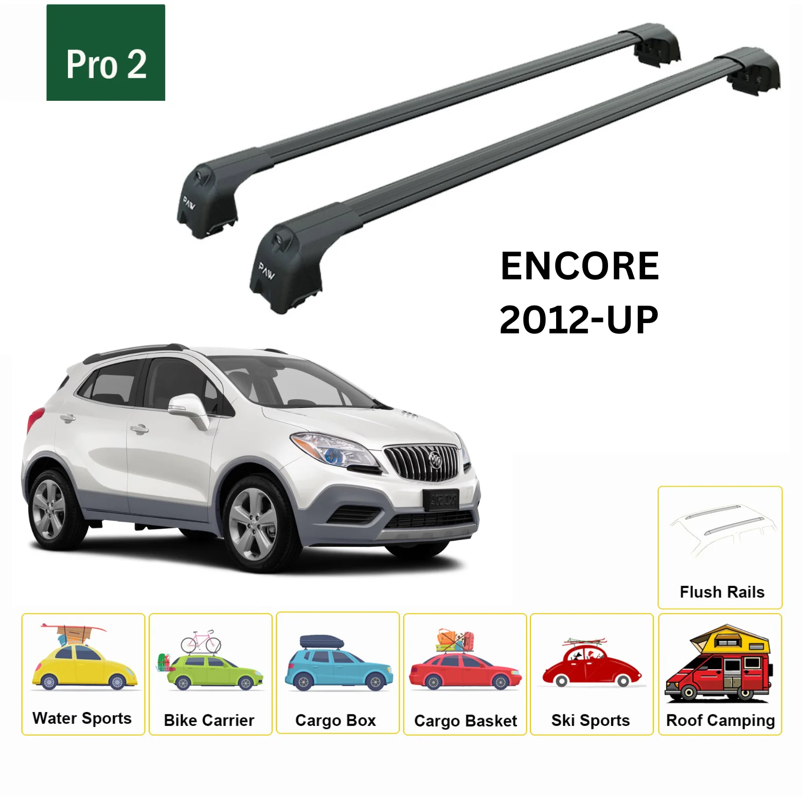 For Buick Encore 2012-Up Roof Rack Cross Bars Metal Bracket Flush Rails ...