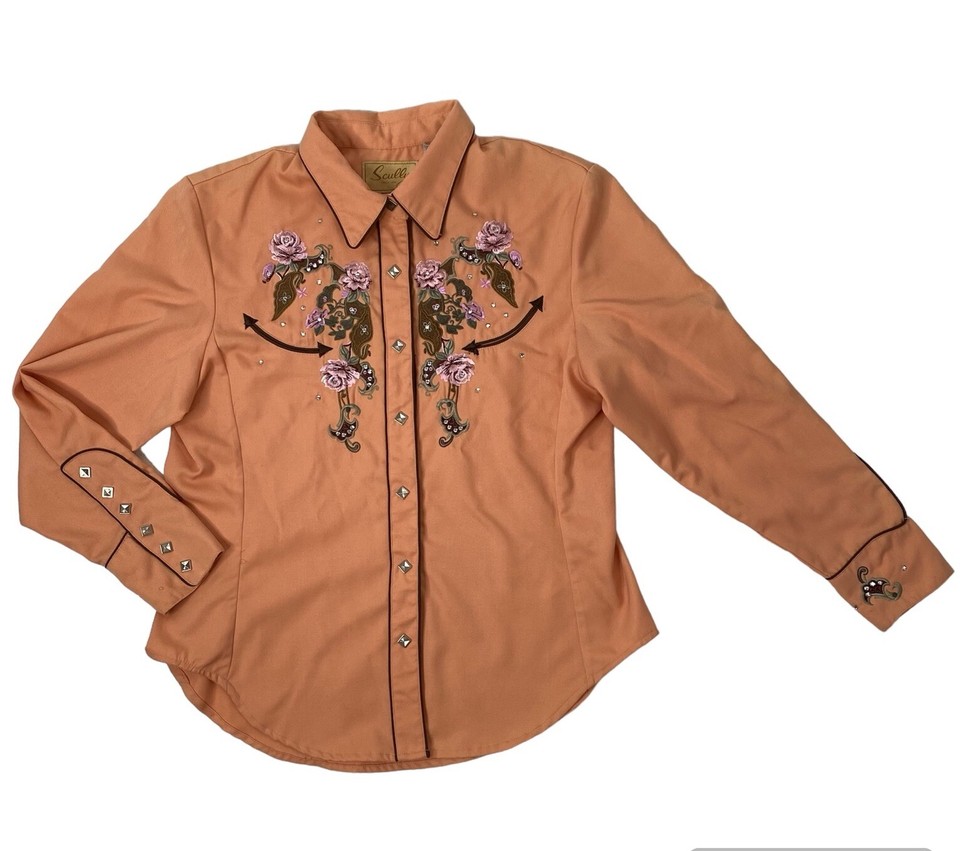 Scully Womens L Diamond Pearl Snap Western Shirt Embroidered Floral ...