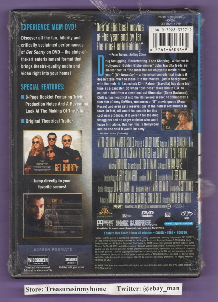 Get Shorty DVD 1995 Widescreen John Travolta Gene Hackman Danny DeVito ...