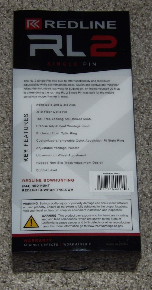 New Redline RL2 Adjustable 1 Single Pin Bow Sight- Right Hd, .019 Pin ...