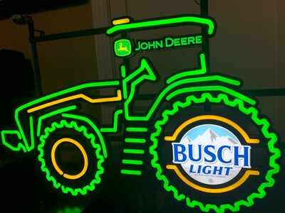 BUSCH LIGHT BEER JOHN DEERE TRACTOR LED BAR SIGN MAN CAVE GARAGE DECOR ...