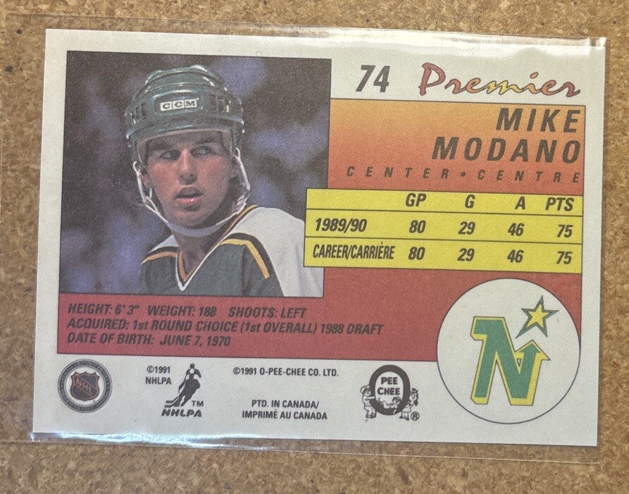 1990-91 OPC O-Pee-Chee Premier Mike Modano #74 Rookie RC | eBay