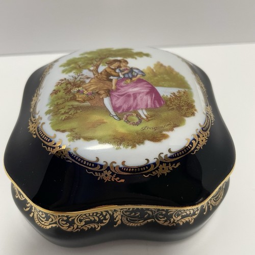 Limoges Porcelain Trinket Box Castel France Deep Blue w/22K Gold Trim ...