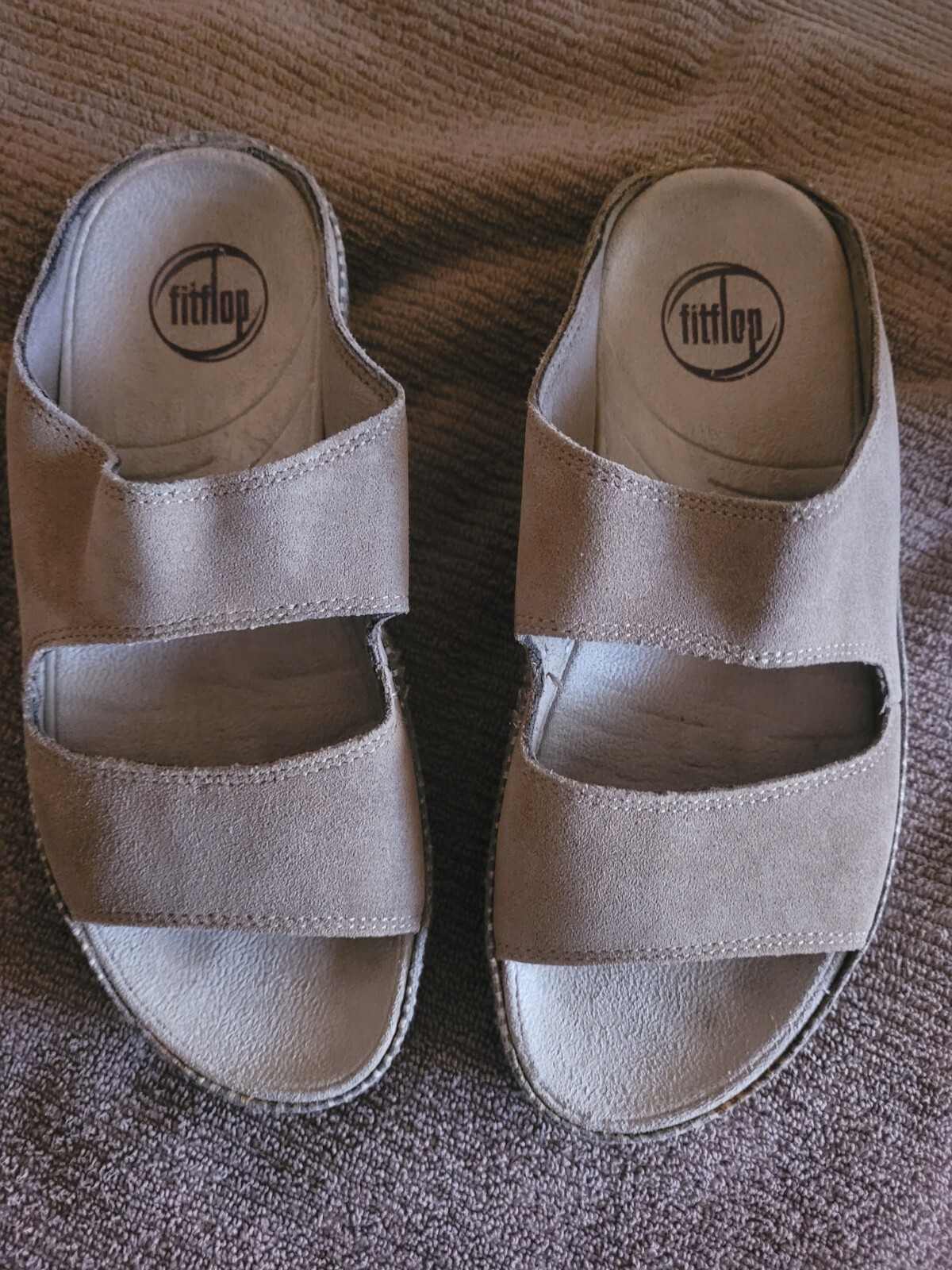 FitFlop Lolla Beige/Tan Suede Leather Slides Size 7 - Gem