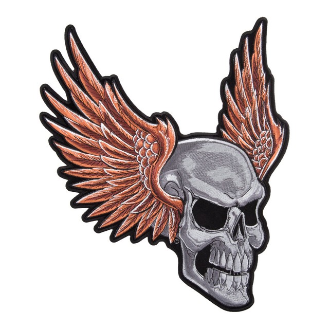 Upwinged Gray Skull Patch, Skull Back Patches | eBay