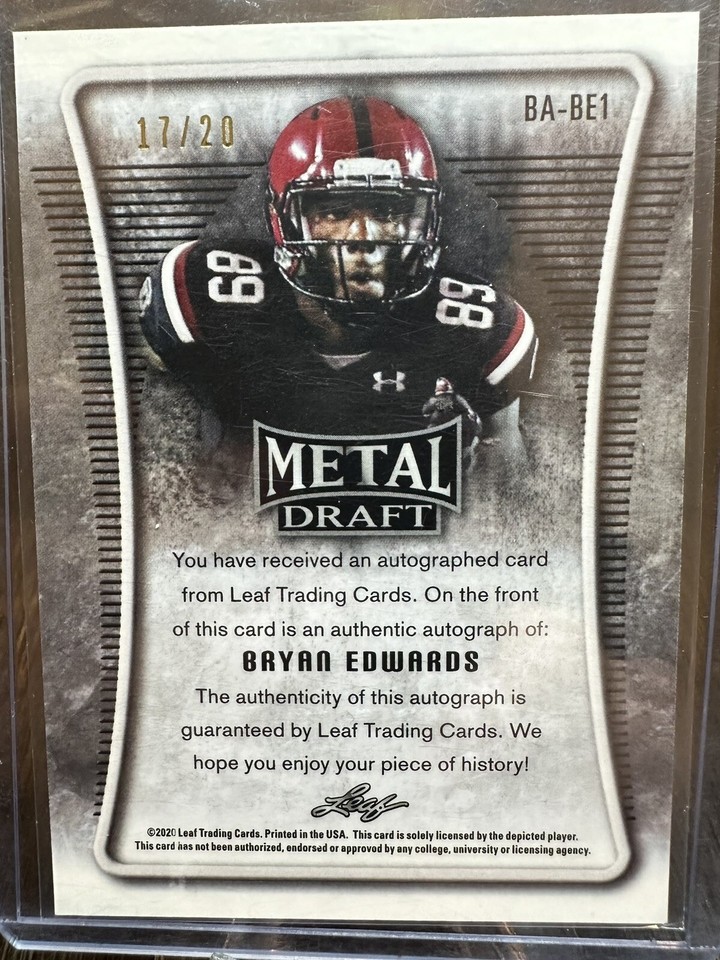 2020 Leaf Metal Draft Bryan Edwards Rookie Auto Pink /20 SSP Raiders | eBay
