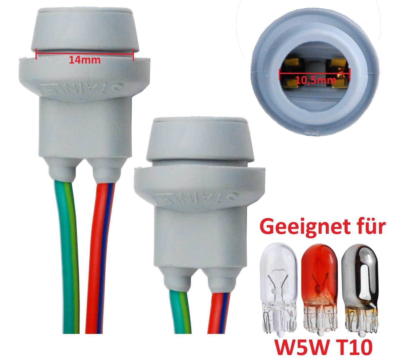 2x W5W T10 Gummi Glassockel Standlicht Parklicht Fassung Stecksockel ...