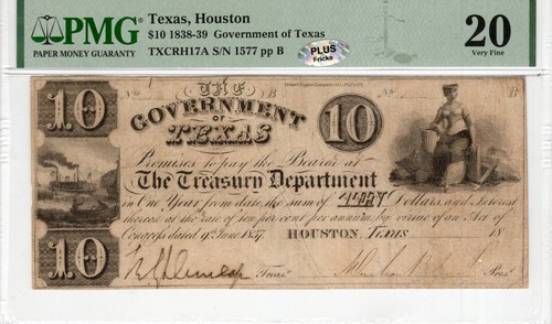 TX CR-H17A 1838-39 $10 Texas Paper Money - PMG Very Fine 20 - PLUS | eBay