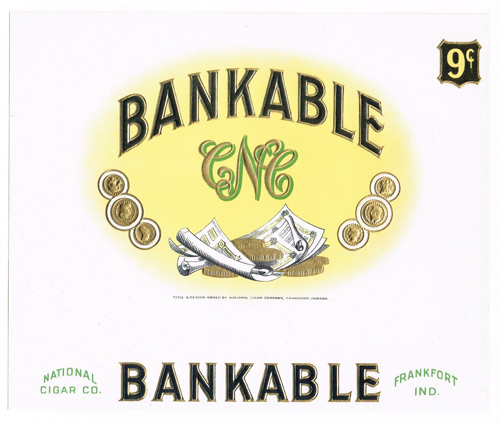 CIGAR BOX LABEL VINTAGE C1930S EMBOSSED BANKNOTE PAPER MONEY FRANKFORT ...